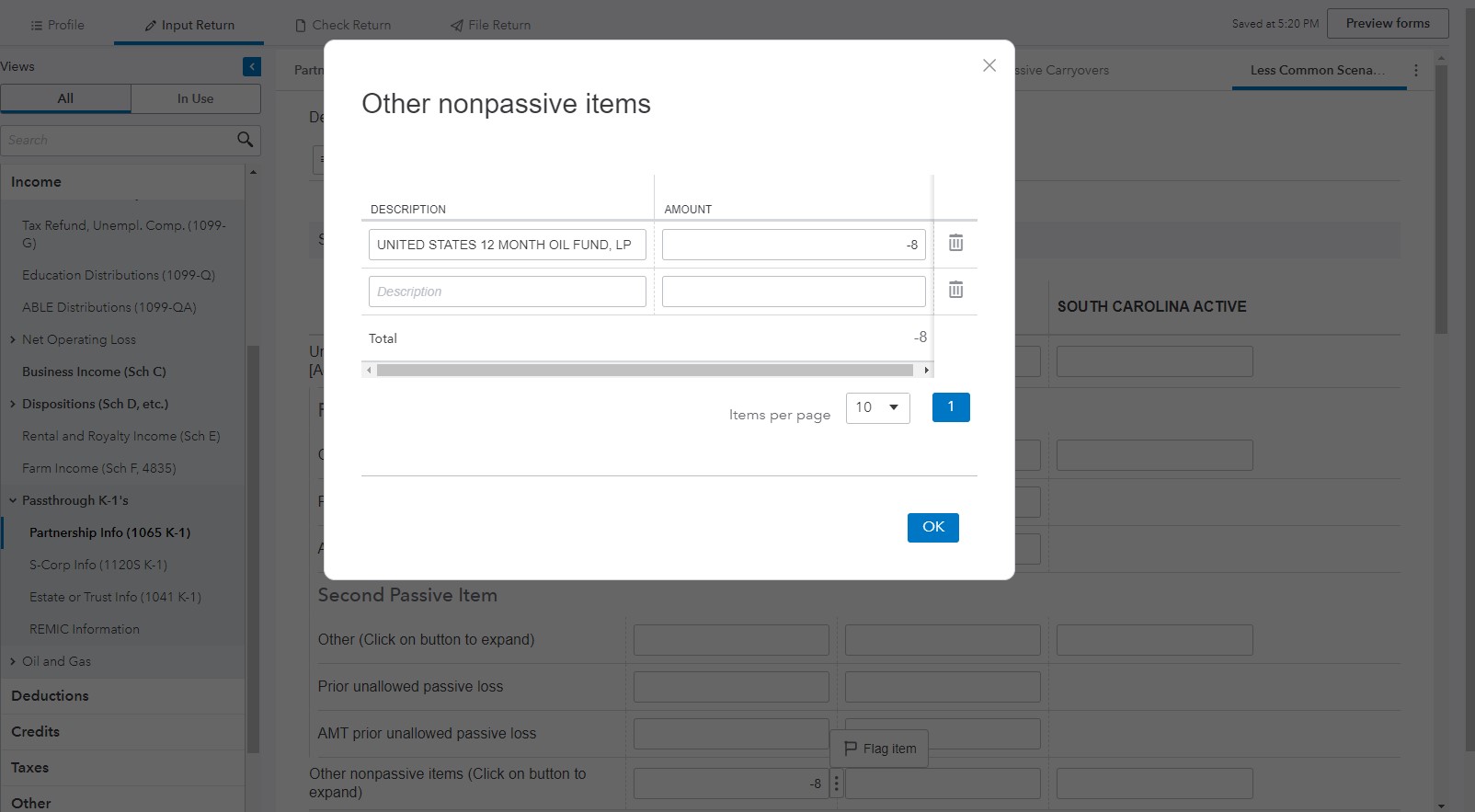 How do I report partnership Schedule K-1 box 13 code W on an individual ...