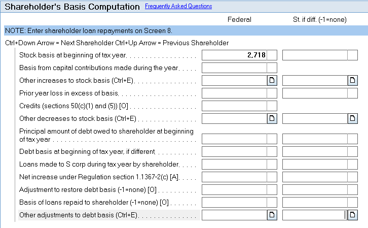 Shareholder Basis Schedule Help (S-Corp Module) - Intuit Accountants ...