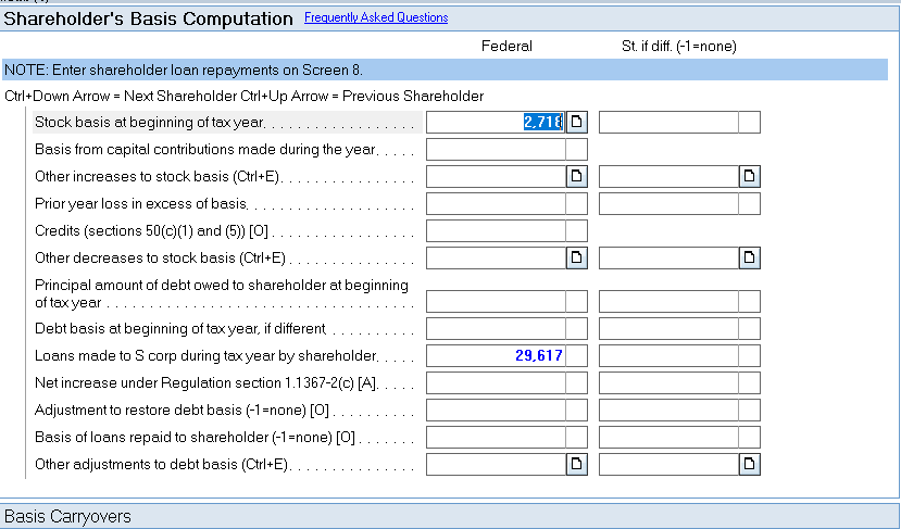 Shareholder Basis Schedule Help (S-Corp Module) - Intuit Accountants ...