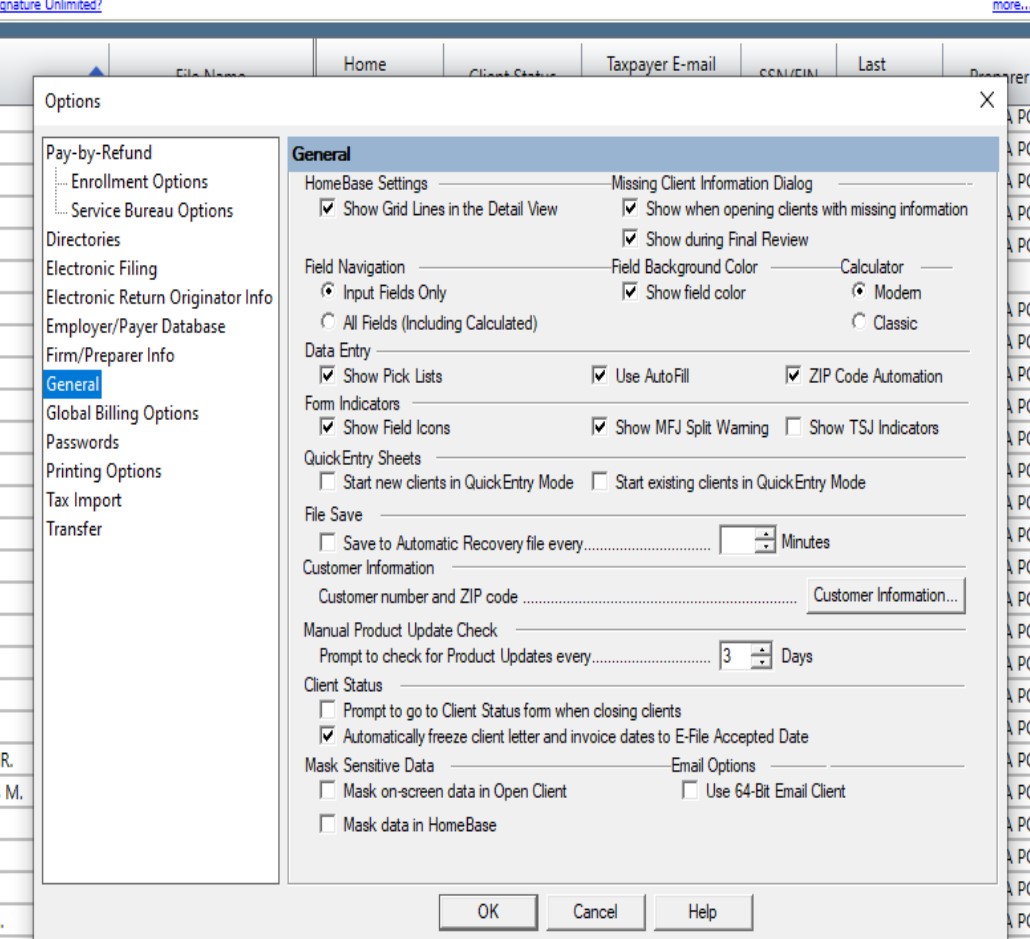 Proseries update for 2020 and 2021 turned the input screen on all tax ...