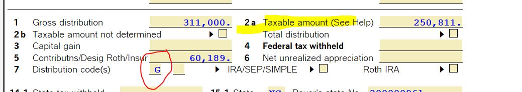 1099 R with Code G rollover, also with Taxable amount? - Intuit ...