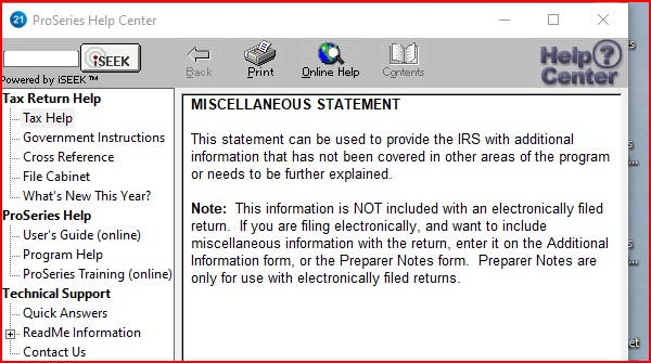Pro Series: Additional Information vs. Miscellaneous Statement - Intuit ...