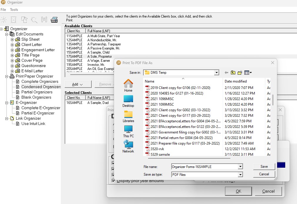 Answered: How to print 2022 tax organizers to PDF - Intuit Accountants ...