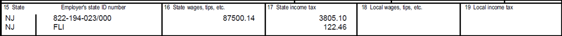 Answered: NJ FLI reported in Box 15 and causing state taxable wages to ...