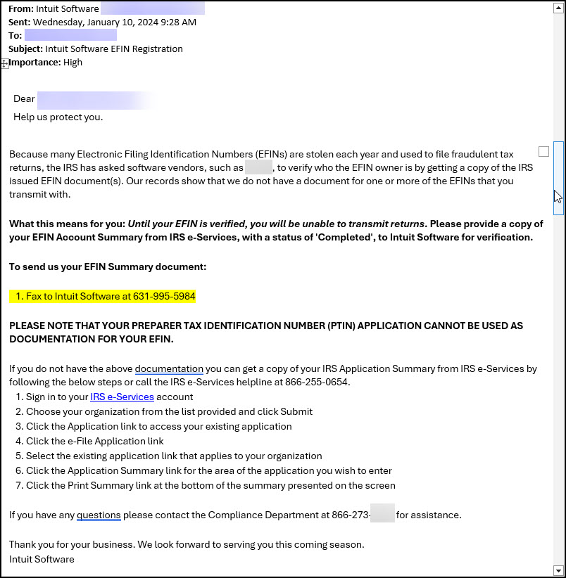 Answered: Fraudulent Email - Intuit Software EFIN Registration Update ...