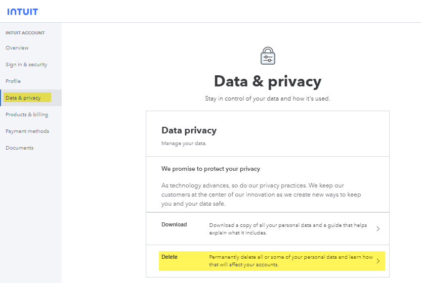 Delete/Close Online Intuit Account: "We are unable to delete your data ...