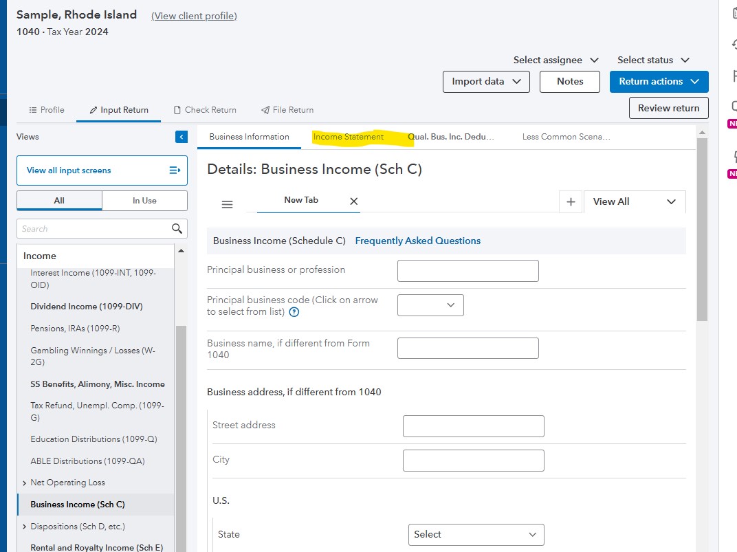 Schedule c income entry - Intuit Accountants Community
