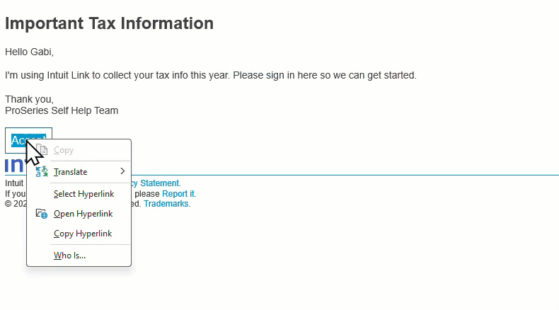 Issue: Client can't access Intuit Link without creating new email ...
