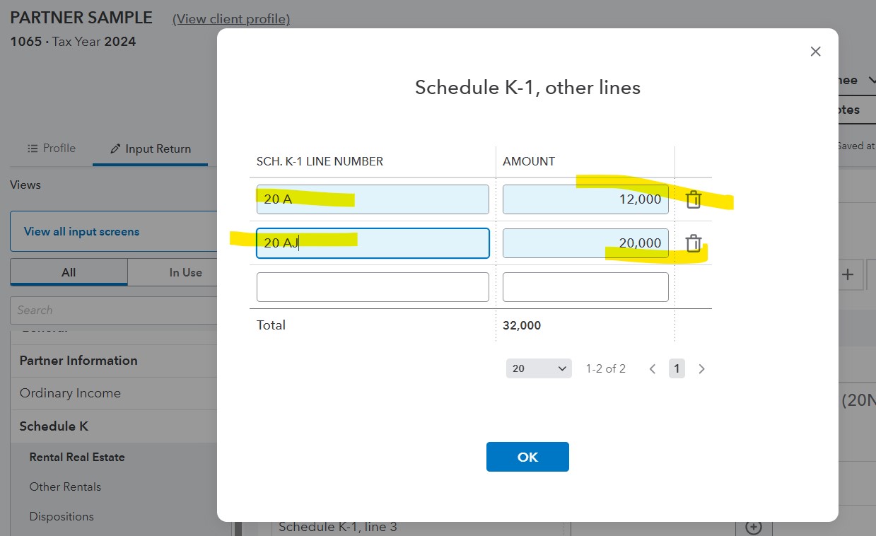 How to enter Line 20, code A from a k-1 that a partnership received, in ...