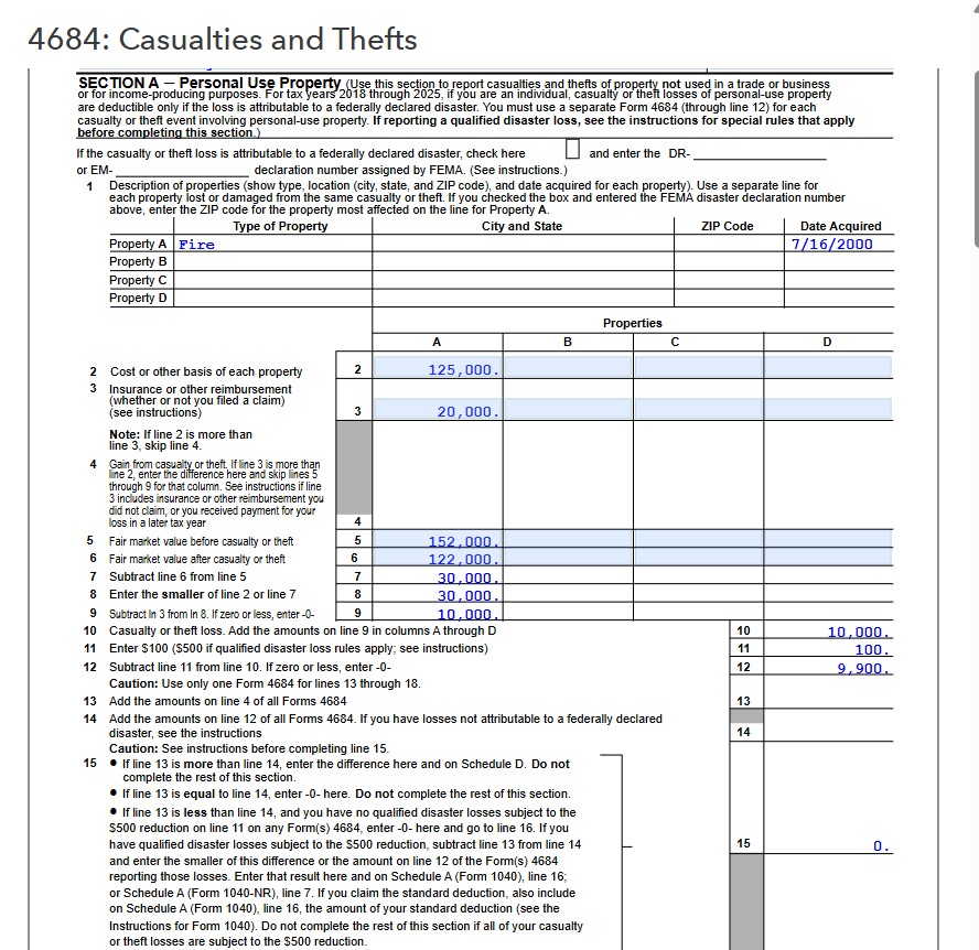 Answered: Why is my insurance reimbursement for a casualty loss showing ...