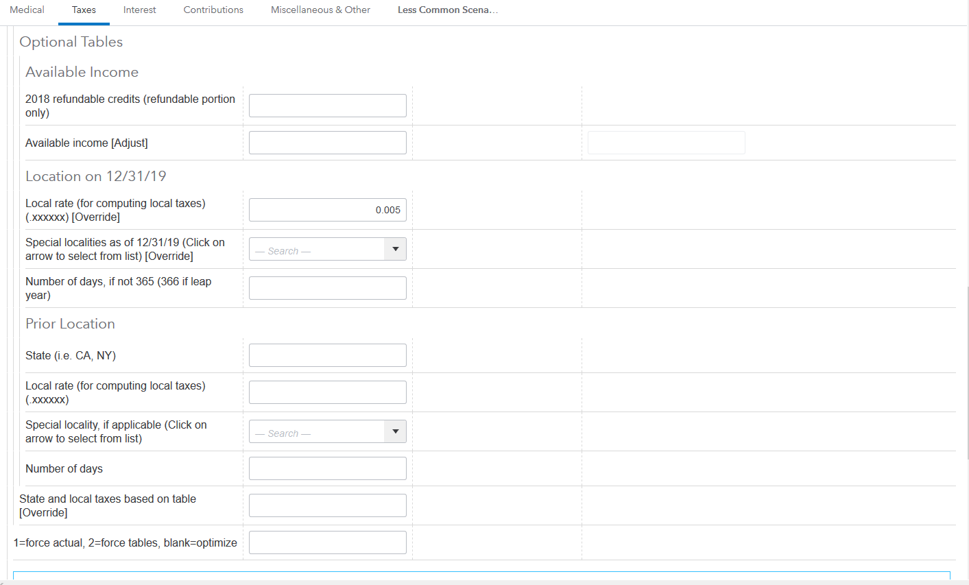 Sch A Line 5a General Sales Tax - forced Optional Sales Tax Table calc ...