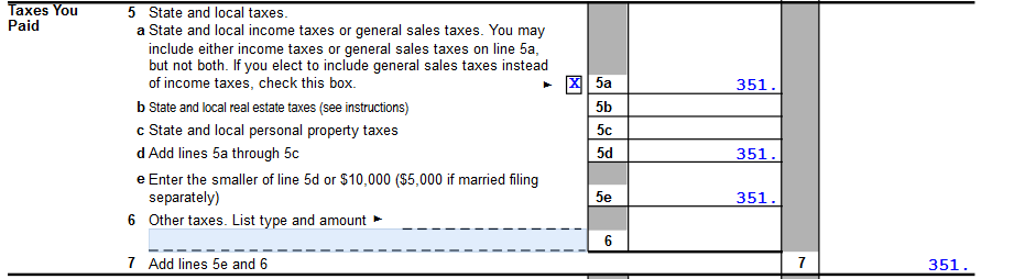 Sch A Line 5a General Sales Tax - forced Optional Sales Tax Table calc ...